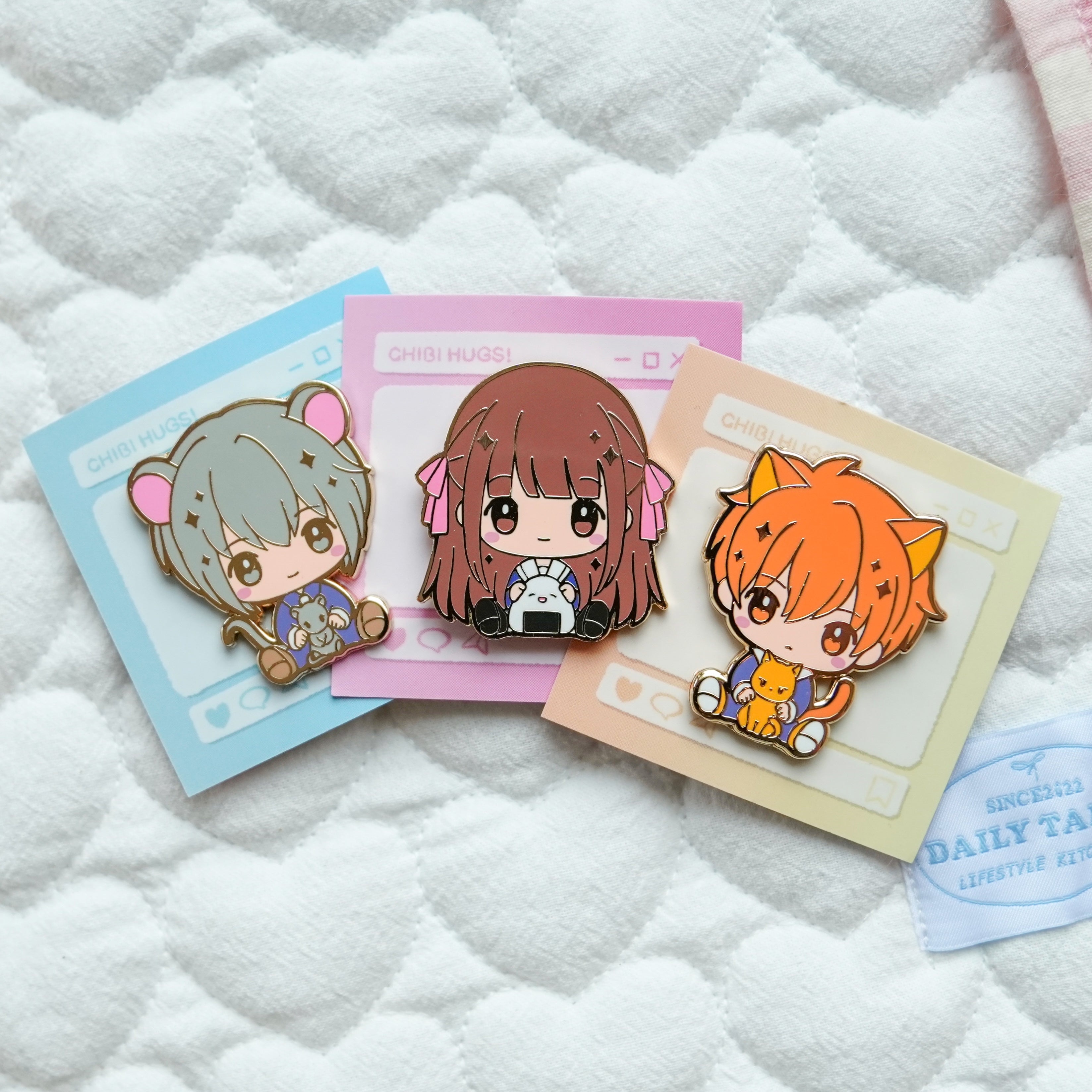 Fruits Basket Chibi Hug Enamel Pins – Kyo, Tohru & Yuki | Komaki Store